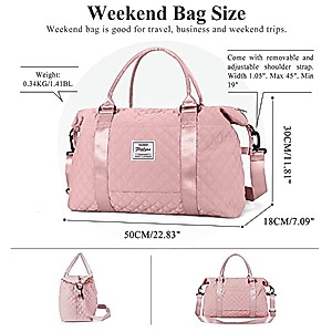 Travel Duffel Bag Weekender Bag for Women，Overnight Carry on Bag with Toiletry Bag, Gym Tote Bag with Wet Pocket,Grid Pink