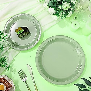Wesiti 50 Pcs Paper Plates Bulk 7 Inch 9 Inch Disposable Round Dessert Plates Sage Green Dinner Cake Paper Dish for Wedding Bridal Shower Birthday Party Supplies