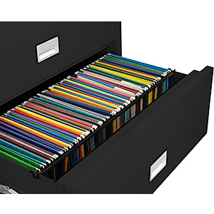 PHOENIX SAFE Lateral 38 inch 4-Drawer Fireproof File Cabinet with Key Lock, Water Seal, Black, LAT4W38B