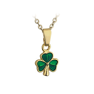 Tara Shamrock Necklace Celtic Irish Gold Plated & Green Enamel Made in Ireland