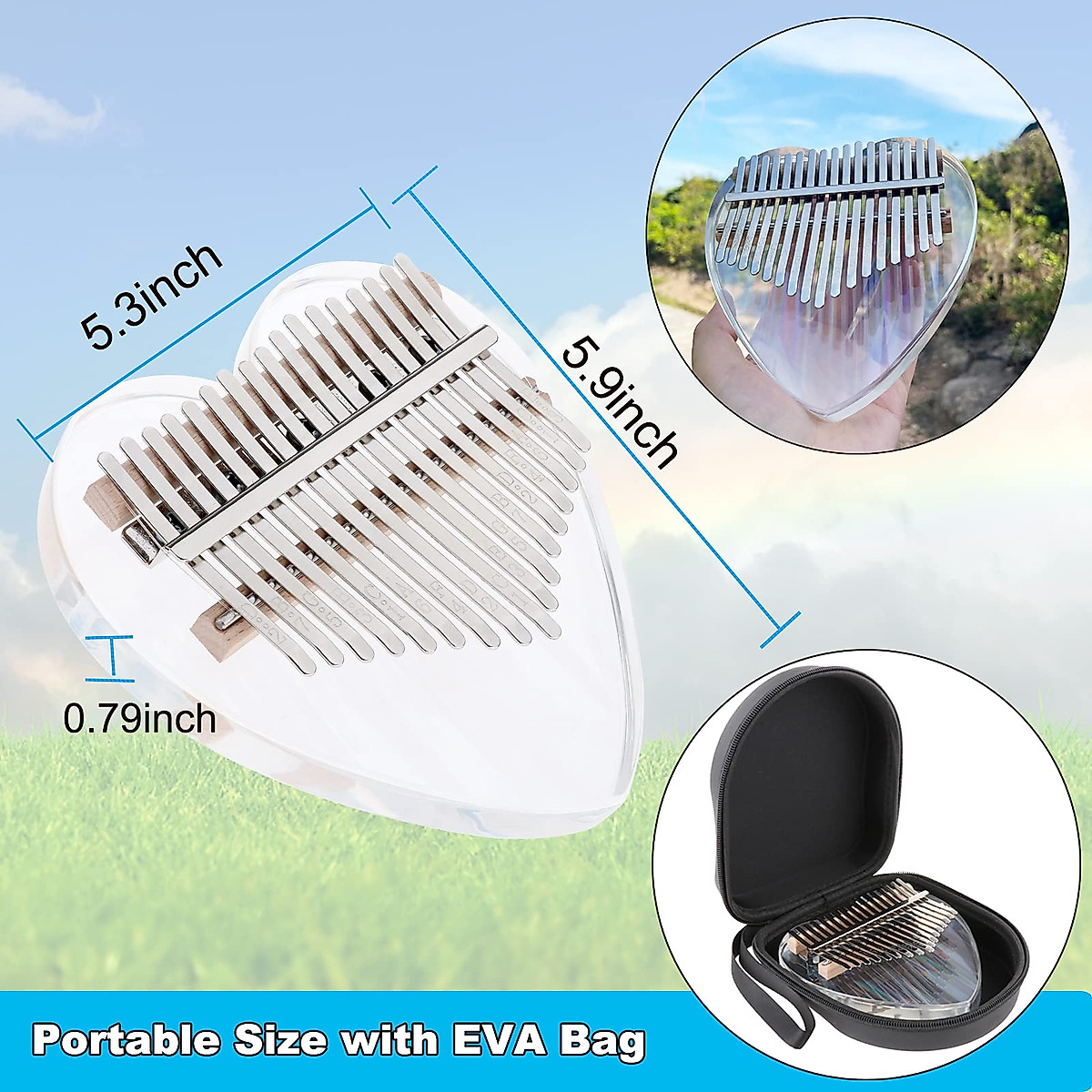 Kalimba Thumb Piano 17 Keys, Clear Finger Piano Kalimba with Tune Hammer and Study Instruction for Gift Kids Adult Beginners Professional