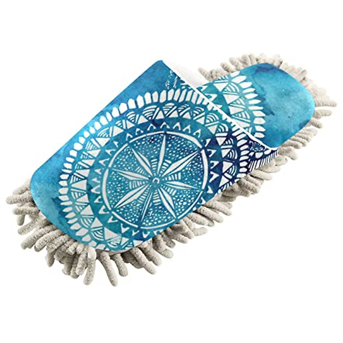Blue Watercolor Mandala Mop Slippers Shoes Cover for Floor Cleaning Washable Hair Dust Dirty Cleaners Microfiber Mop Socks for House Kitchen Office
