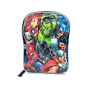 Disney Marvel Avengers 15" Backpack Bundle with 24pk Crayola Crayons and 6pk Avengers Pencil - Spider-Man Iron Man Thor Captain America Hulk - Blue/Black