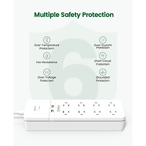 Power Strip Surge Protector, ORICO 25FT Extension Cord with USB Ports, 8 Outlet & 2 USB Flat Plug Power Strip, 15A Circuit Breaker(1850W/15A), Wall Mount for Home, Office, Hotel, ETL Listed-White