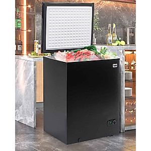 TABU 10.0 Cu Ft Chest Freezer, Deep Freezer with Removable Storage Basket, Top Open Door Chest Freezer, Black Freezer with 7 Level Adjustable Temperature, Compact Freezer with Top Open Door (Black)