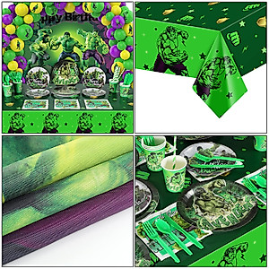 Hulk Birthday Party Supplies Decorations, Hulk Theme Backdrop, Tablecloth Balloons Kit Cups Plates Napkins Tableware Set for Kids Birthday Party Supplies