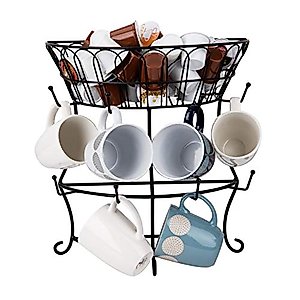 Mind Reader Alloy Collection Single Serve Coffee Storage and 8 Mug Rack, 22 Pod Capacity, Countertop Organizer, Metal, Black