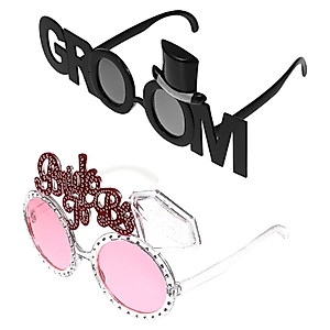 NUOBESTY Groom and Bride Eyeglasses Decorative Bachelor Party Eyeglasses Bachelorette and Bridal Shower Decorations for Party Photo Props, 2pcs