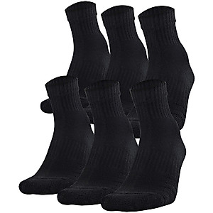 Under Armour Adult Training Cotton Quarter Socks, Multipairs , Black (6-Pairs) , Medium
