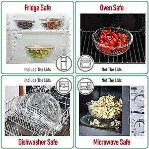 dokaworld Stackable Space-Saving Nesting Set of 3 Glass Bowls with Bamboo Lids for Foodprep, Storage, Mixing & Cooking - Microwave & Oven Safe BPA Free Durable Heat Resistant Inert Borosilicate Glass