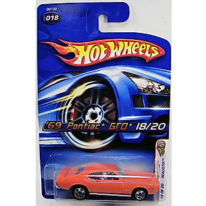 Hot Wheels '69 Pontiac GTO 2005 1:64 Scale Orange 1969 Pontiac GTO 18/20 Die Cast Car #018