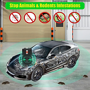 Jahy2Tech Ultrasonic Rodent Repellent for Car Engines 2 Pack Under Hood Animal Repeller Battery Powered Rat Deterrent with LED Strobe Lights Car Truck RV Rodent Defense Vehicle Protection, BLACK