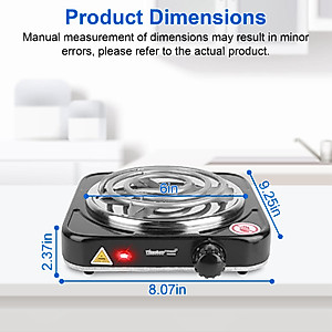 KOCASO Countertop Single Burner Electric Stove, 1000W Portable Coil Heating Hot Plate RV Hot Plate with Non Slip Rubber Feet w/ 35in Plug Cord, Black