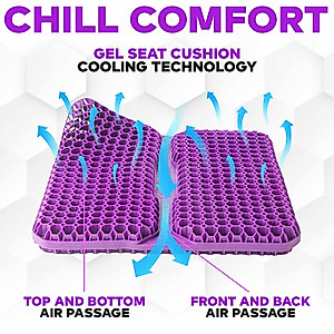 GRÄVEND Extra Large Gel Seat Cushion for Long Seating Pressure Relief, 2" Inch Thick Office Chair Cushion, Car Seat Driver, Wheelchairs Egg Sitting pad for Hip & Back Pain, Non Slip Ties