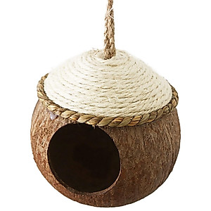 Leadigol Coconut Bird Nest Hut with Ladder for Parrots Parakeet Cockatiel,Hammock Parakeet Budgies Parrot Toy Warm Coconut Woven Straw Natural Winter Cage Hut Tent House Parrot Cage Accessories