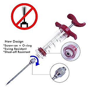 Meat Injector, TGE-V 1-oz Plastic BBQ Marinade Injector Kit, Turkey Injector Syringe (1 Stainless Steel Meat Needle +2 Replacement O Rings + 1 Cleaning Brush) for Turkey Smoked BBQ Grill