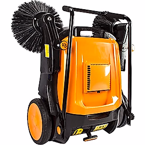 Industrial Floor Sweeper with Triple Brooms, 38 inch Outdoor and Indoor Hand Push Floor Sweeper, 38,000 Square feet per Hour, 12 gal Waste Container