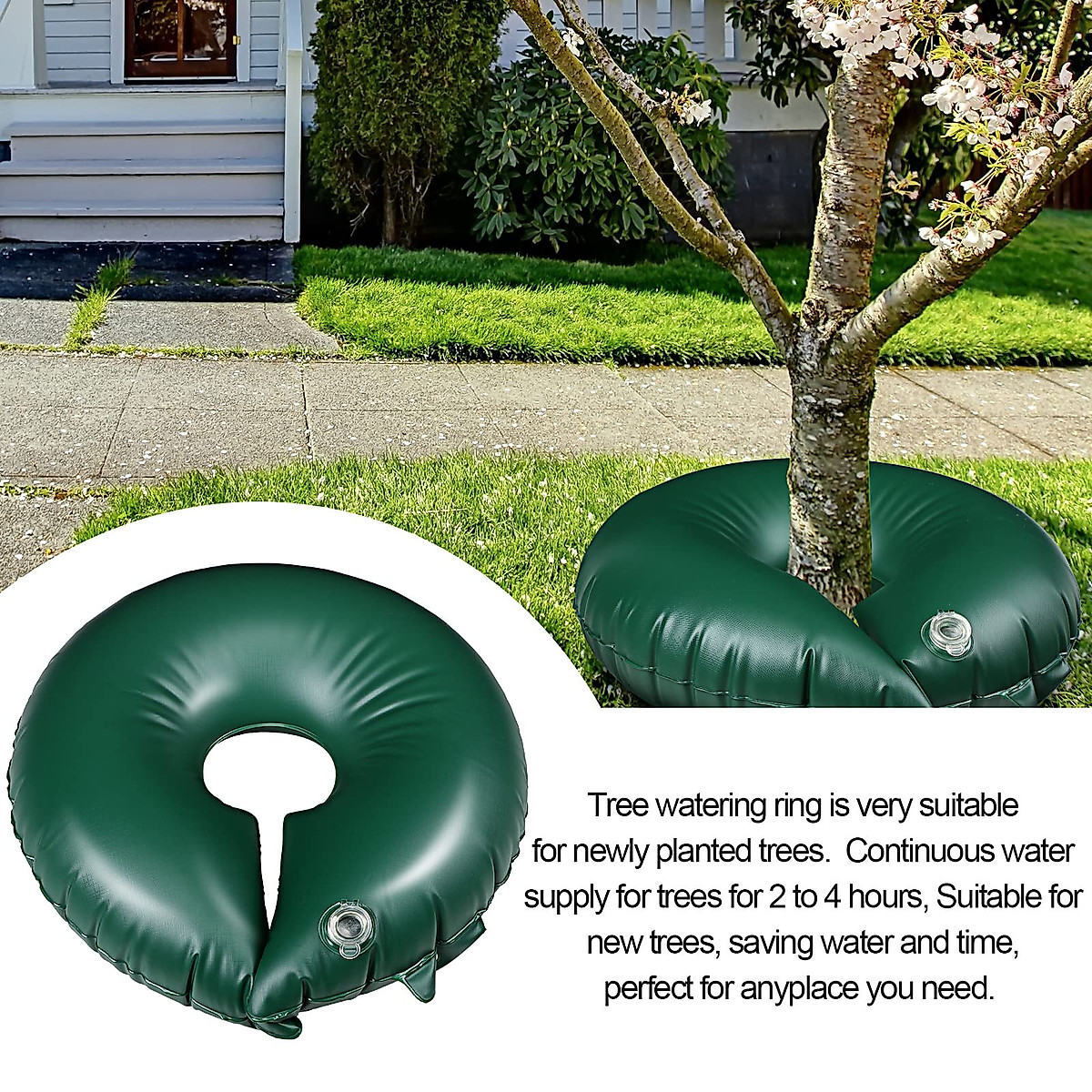 Tree Watering Ring Tree Watering Bag Slow Release PVC Drip Irrigation Water Pouch Automatic Drip System for Planting Gardening Trees and Shrubs, Green (4 Pack, 10 Gallon)