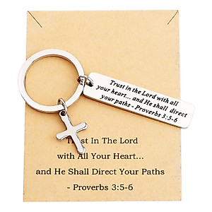 BEKECH Christian Proverbs 3:5-6 Trust in The Lord With All Your Heart Cross Charm Keychain Bible Verse Gift, Trust in the Lord With All Your Heart.. Brown Card, S