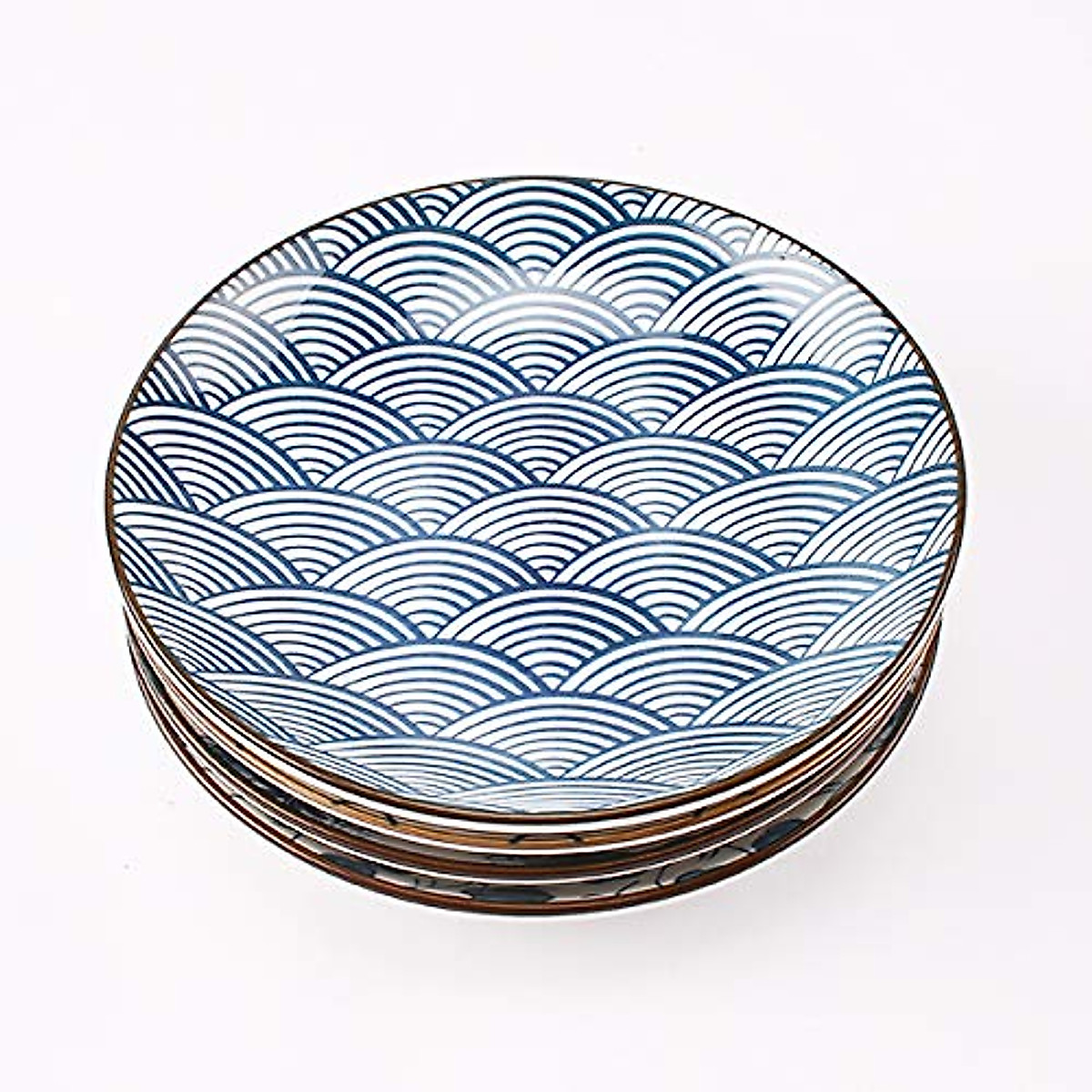 YALONG Ceramic Japanese Dinner Plates Set 7 Inch Appetizer Shallow Plates Serving Lunches, Cheese Salad, Dessert Set of 4 Assorted Motifs Microwave & Dishwasher Safe