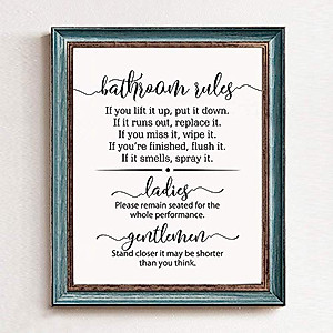 Bathroom Rules Sign, Bathroom Wall Decor, Funny Bathroom Sign, Flush the Toilet, Toilet Sign, Guest Bathroom Sign, Please Remain Seated, 8 x 10 Inches Unframed