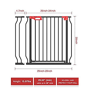 Syvio Baby Gate for Stairs and Door Ways, Dog Gates for The House 29" to 39" with Auto-Close, Pet Gate for Indoor with Wall Protectors and Extenders, No Drilling (Black)