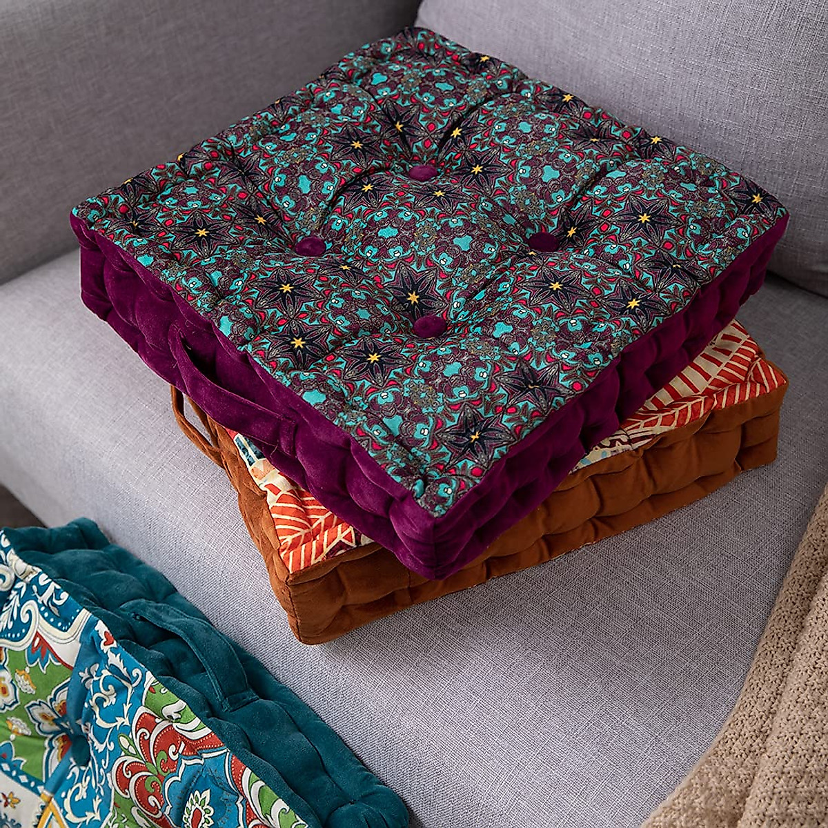 vctops Boho Printed Chair Pad Soft Comfy Velvet Thick Chair Seat Cushion for Dining Chairs, Office Chairs, Hardwood Floors (YKFX,16"x16")