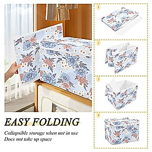 Kigai Storage Basket Floral Pattern Storage Boxes with Lids and Handle, Large Storage Cube Bin Collapsible for Shelves Closet Bedroom Living Room, 16.5x12.6x11.8 In