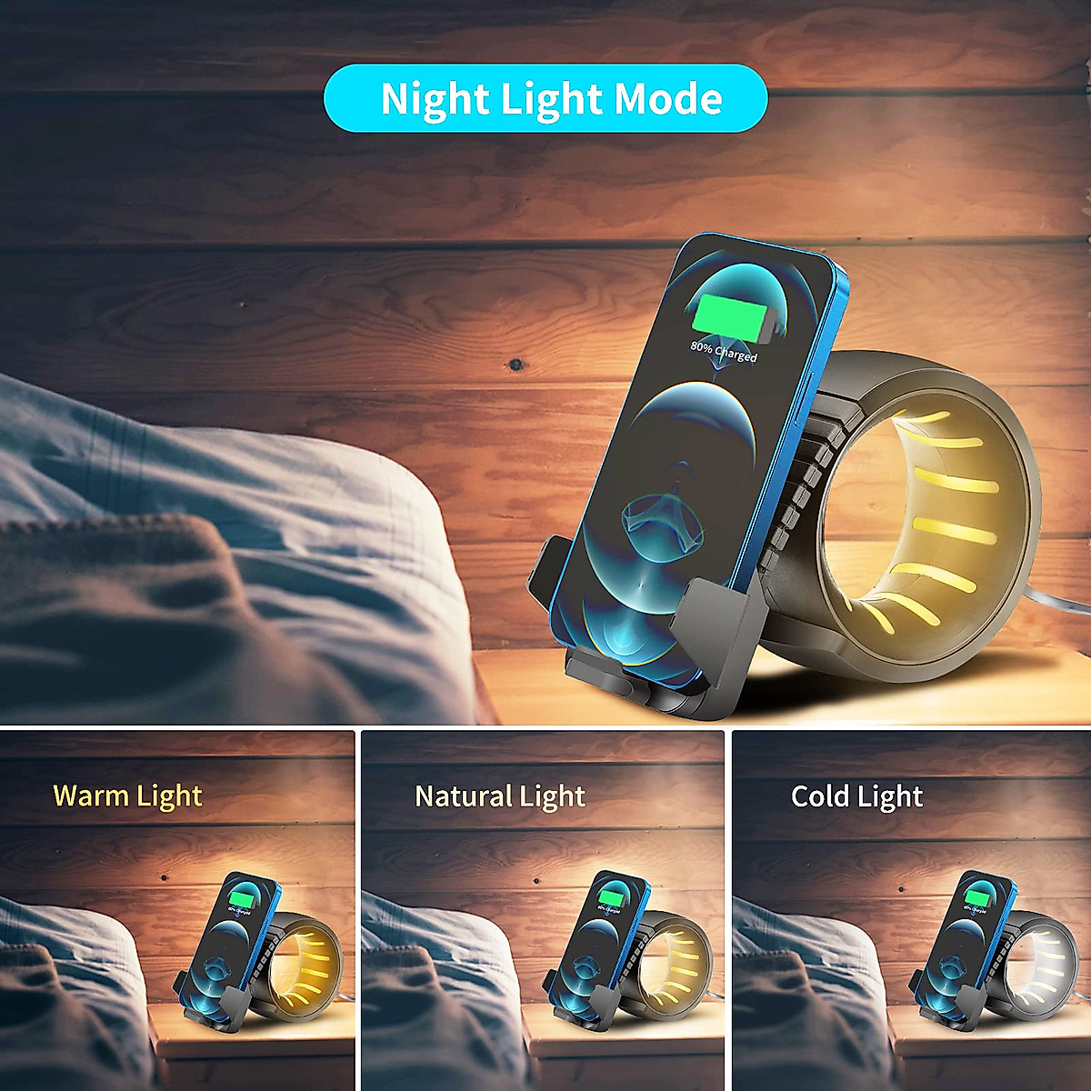 LED Desk Lamp with Wireless Charger, Dimmable Table Lamp with 3 Level Brightness, Cute Beside Lamp , Night Light for Living Room, College Dorm, Office