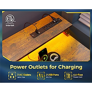 ODK Computer Desk with LED Lights & Power Outlet, 48 Inch Gaming Desk with Keyboard Tray & Drawers & Storage Shelves, Office Table Work Desk with Monitor Stand & PC Stand, Rustic Brown