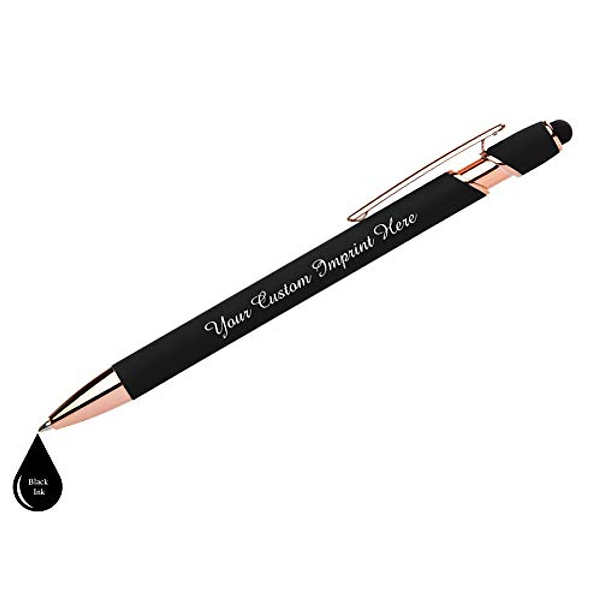 Express Pencils™ - Personalized Pens Gift Set - 2 Pack of Rose Gold Soft Touch Metal Pens w/gift box - Luxury Ballpoint Pen Custom Engraved w/Name or Message | Perfect for Him or Her (Black - Black)