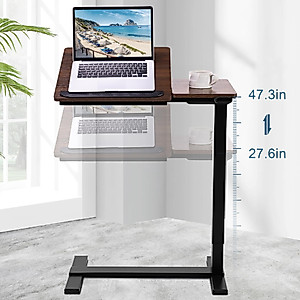 Fromann Electric Height Adjustable Standing Laptop Desk Movable Sit to Stand Desk, Overbed Bedside Laptop Table with Tilting Board and Wheels for Home Office (Black Walnut)