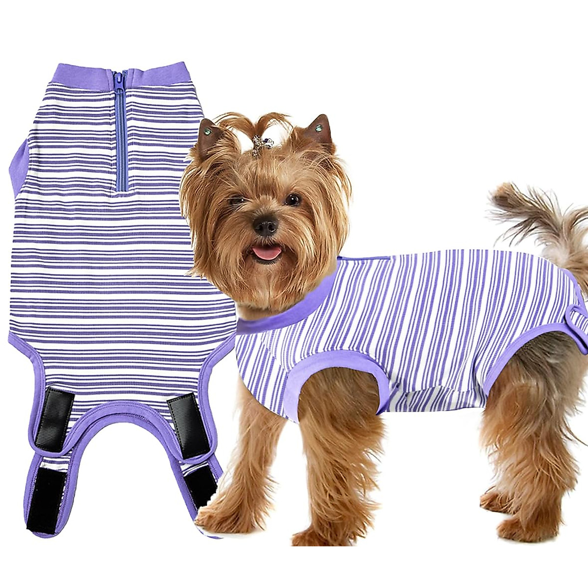 Wabdhaly Dog Surgery Recovery Suit,Surgical Recovery Suit for Small Female Dgos Spay,Zipper Closure,Combed Cotton Breathable Onesie,Purple Striped S