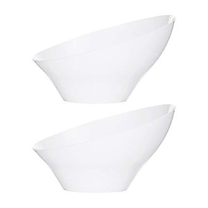 PLASTICPRO Disposable Angled Plastic Bowls Round Medium Serving Bowl, Elegant for Party's, Snack, or Salad Bowl, White, Pack of 4