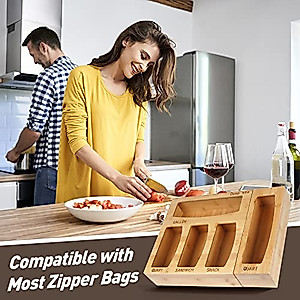 Deep sea Ziplock Bag Storage Organizer and Dispenser for Kitchen Drawer, Bamboo Kitchen Food Storage Bag Holders Compatible with Gallon Quart Snack Bags & Sandwich
