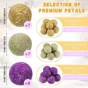 Nuanchu 22 Pieces Flowers Timothy Hay Balls Bunny Chew Balls 3 Flavors Chew Toys Chew Treats Timothy Molar Ball for Bunny, Chinchillas Gerbils, Hamster Guinea Pig and Other Small Animals Teeth Care