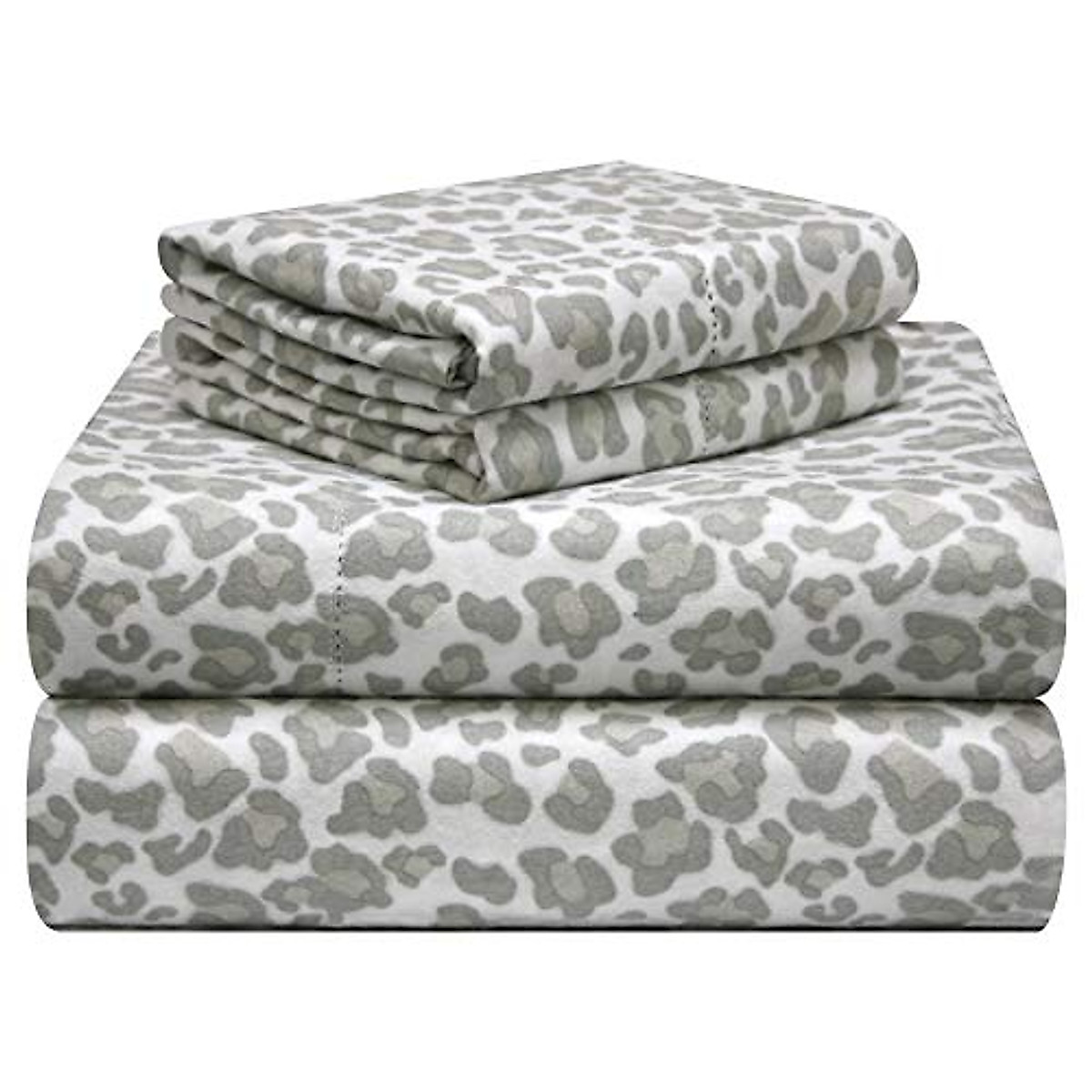 Pointehaven 180 GSM Velvet Feel Luxury Cotton Printed Flannel Sheet Set, Cal King, Leopard