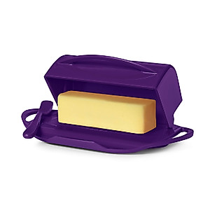 Butterie Flip-Top Butter Dish and Toaster Tongs Bundle (Purple)