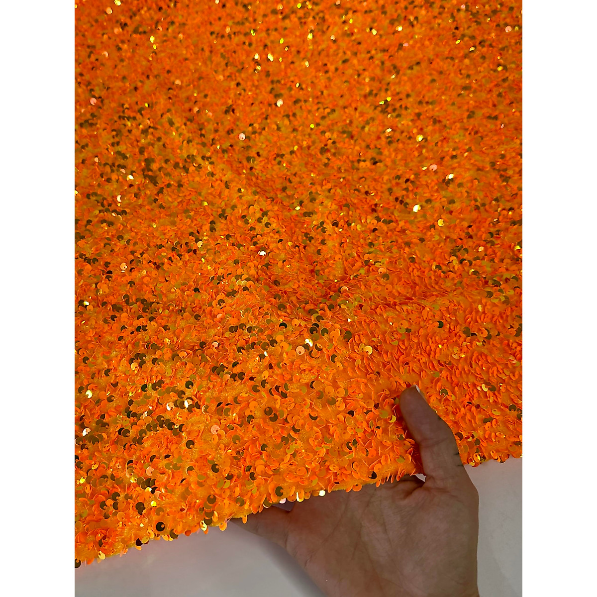 Sequin Velvet Fabric Soft Stretchy Cloth with Glittering Sequins Perfect for Dressmaking Costumes Upholstery and Christmas Decor 1 Yard of Spandex Fabric for Sewing and Crafts (Orange)