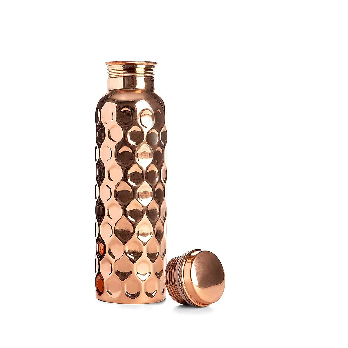 Custeel Creation Pure Copper 1L Water Bottle - (99.74%) Jointless Seamless Copper Flask (Diamond Finish)