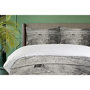 Ambesonne Dark Grey Duvet Cover Set, Ombre Style Grunge Wooden Planks Rustic Timber Oak Wall Rough Texture Image, Decorative 3 Piece Bedding Set with 2 Pillow Shams, Queen Size, Grey Black