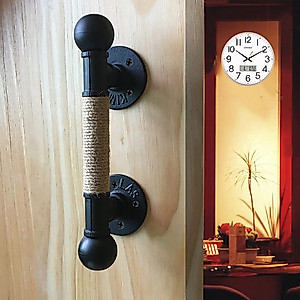 LSXIAO-Wall Art 2 Pack Door Pull Handle, Retro Ball Pipe Carbon Steel Hemp Rope Weave with Self-Tapping Screws for Sliding Wood Door, Gate Shed, Garage, Barn Door, Gate Garage Shed Hardware