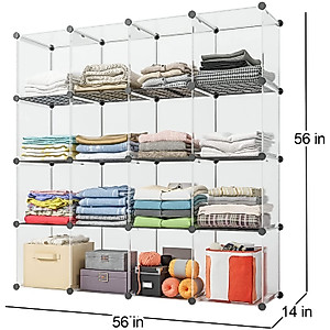 Aeitc Closet Organizer Add Wire Panels Cube Storage Organizer Protable Closet Storage Shelves Cubby Shelving Bookshelf Cube Organizer Storage Cubes, 16 Cubes, White