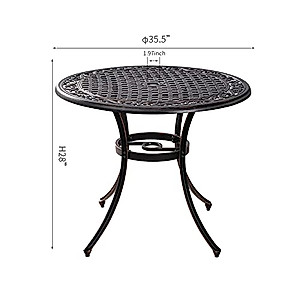 Withniture 35.5 Inch Patio Bistro Dining Table, Cast Aluminum Patio Table with 1.97" Umbrella Hole,Round Outdoor Dining Table for Garden, Patio, Porch(Bronze)