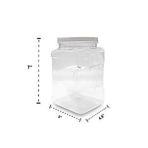 ljdeals 64 oz 1/2 Gallon Clear Empty Storage Containers with Lids, Square Plastic Canisters, Large Jars with Lids, BPA Free Plastic Jar, Wide Mouth Jar with Easy Grip Handles, Pack of 3, Made in USA