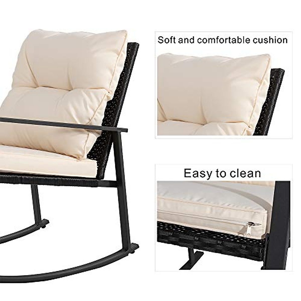 Walsunny 3 Pieces Patio Set Outdoor Wicker Patio Furniture Sets Modern Rocking Bistro Set Rattan Chair Conversation Sets with Coffee Table(Beige)