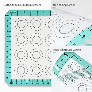 U-Taste 446ºF Heat Resistant Macaron Silicone Baking Mat, Non Stick Reusable Cookies Pastry Sheet Liner with Edge Enhancement Circle Measurement (Half/Jelly Roll/Quarter Sheets Size, Aqua Sky)
