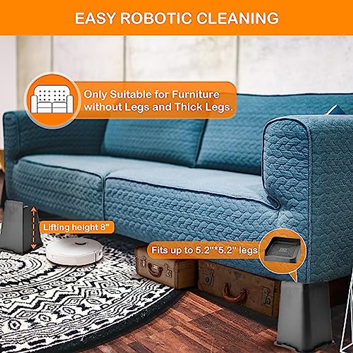 shouwuhho Bed Risers 8 Inch Heavy Duty, Furniture Risers with Durable Plastic, Oversized Bed Lifts Risers Support up to 5,000 LBS for Bed Frame, Tables, Couches, Sofa, 4 Pack, Black