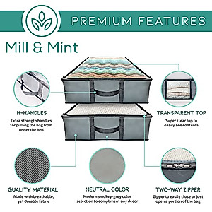 Mill & Mint – 2 Large Underbed Storage Bags + 1 Organizer Bin – Foldable Under Bed Storage Containers for Clothes, Blankets, Toys & Shoes, Gray
