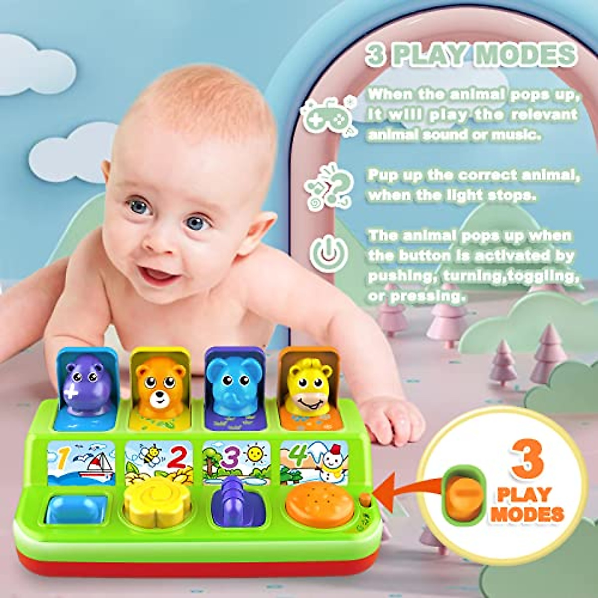 Duchong Interactive Pop Up Animals Toy for Toddlers, STEM Early Developmental Cause and Effect Toys for Ages 9-12-18 Months Toddlers & 1 Year Old Kids, Babies, Boys & Girls